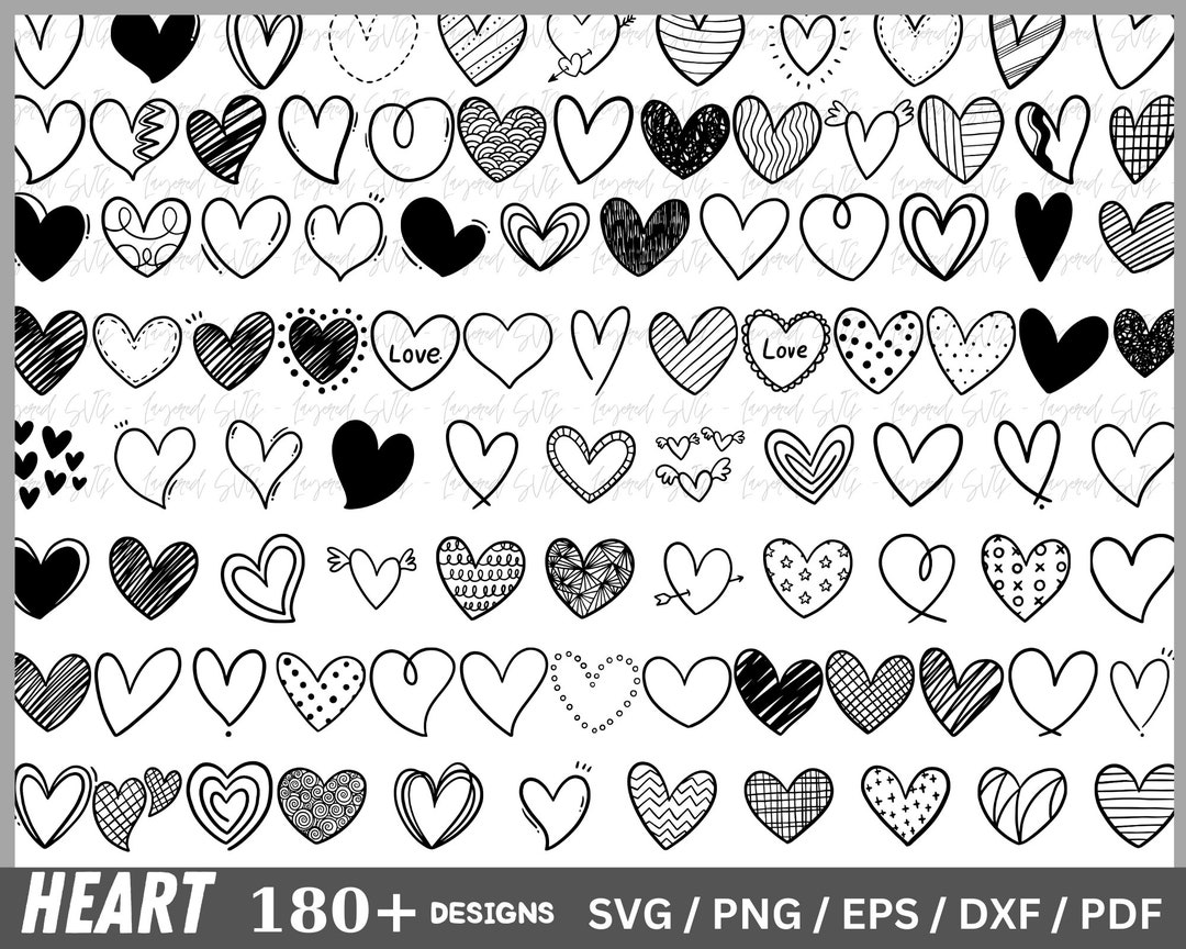 HEART Bundle SVG, HEART Doodle Svg, Heart Svg Cut Files for Cricut, Heart Clipart, Hand Drawn ...