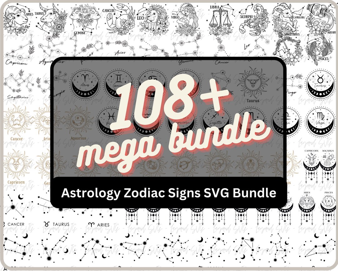 Zodiac Signs SVG Bundle, Horoscope SVG Bundle, Celestial Star Sign SVG ...