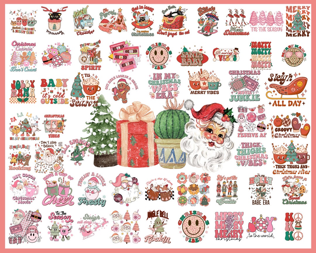 Retro Christmas Clipart Bundle, Christmas PNG, Groovy Christmas PNG ...
