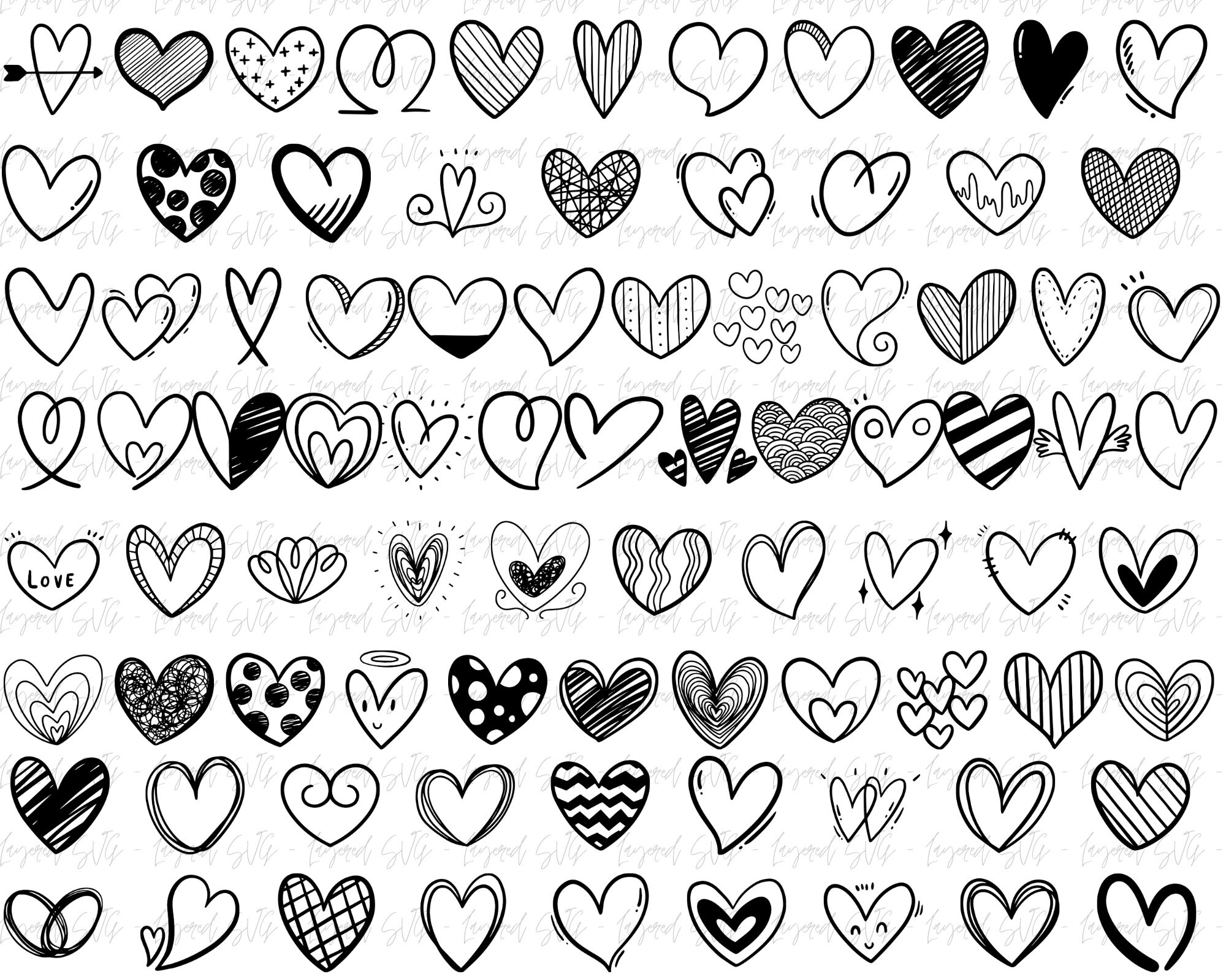 HEART Bundle SVG, HEART Doodle Svg, Heart Svg Cut Files for Cricut ...