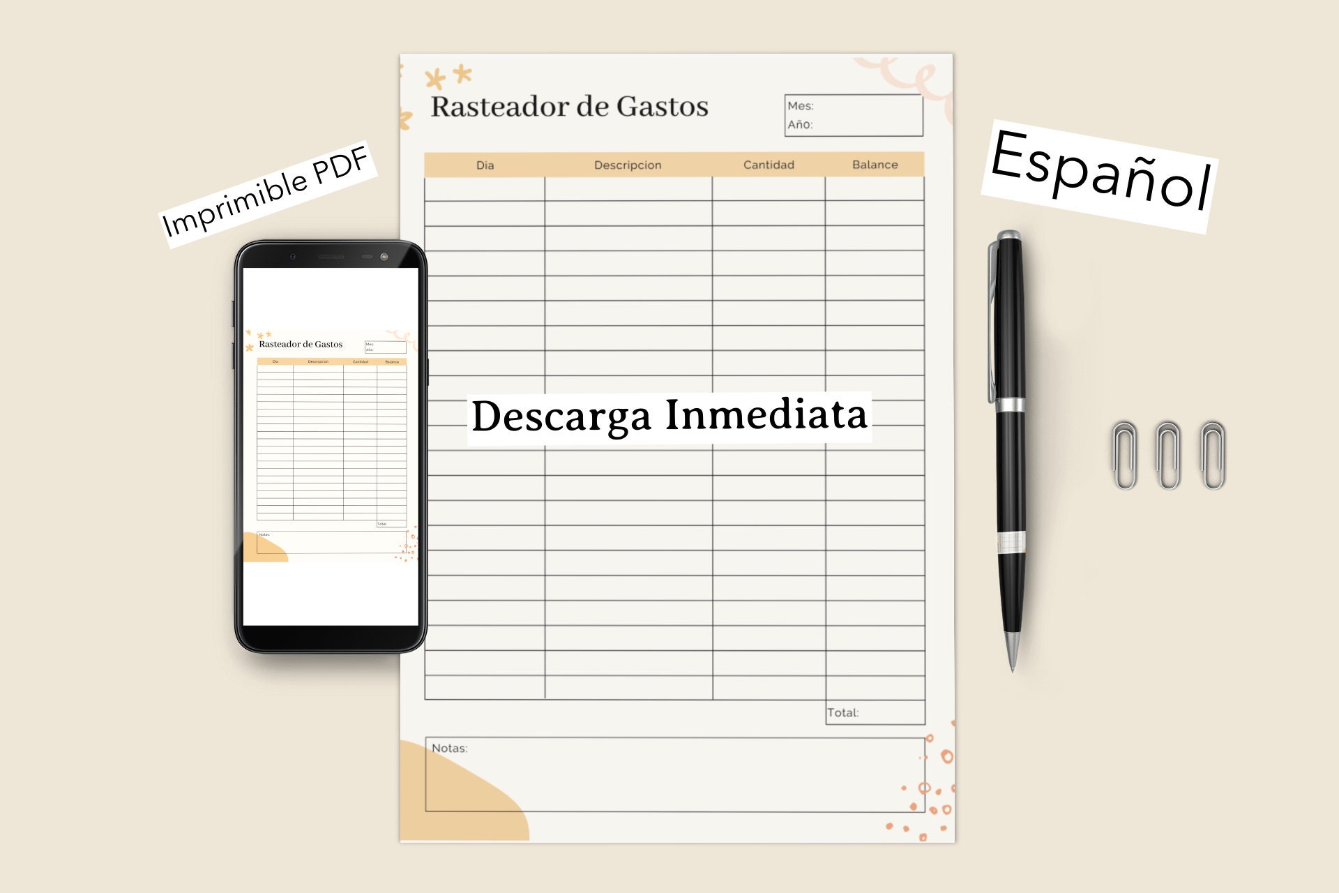 Rastreador De Gastos, Template Expense Tracker, Spanish, Printable ...