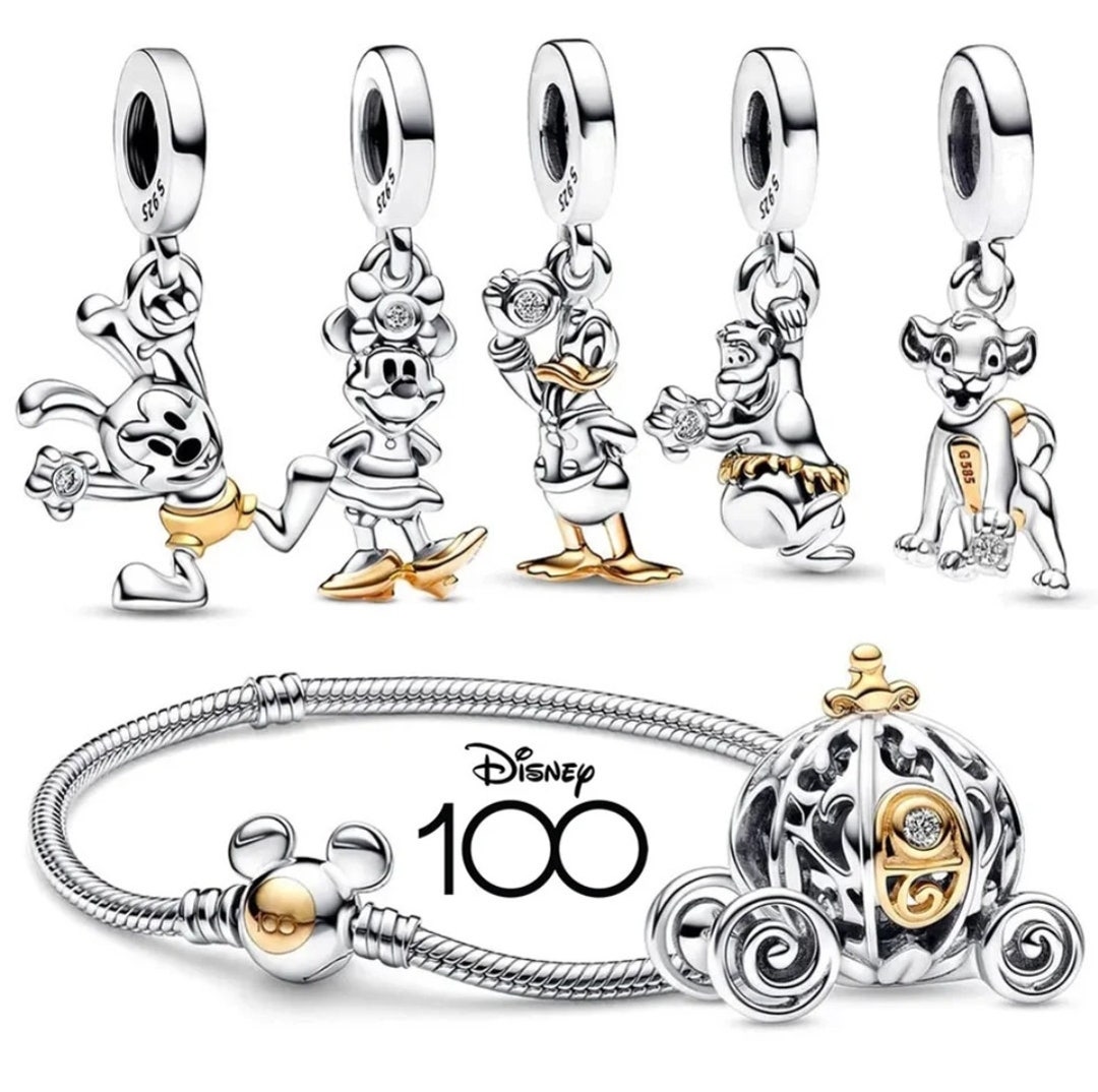 Disneys 100th Anniversary Gold and Silver Charm Bracelet Six Charms ...