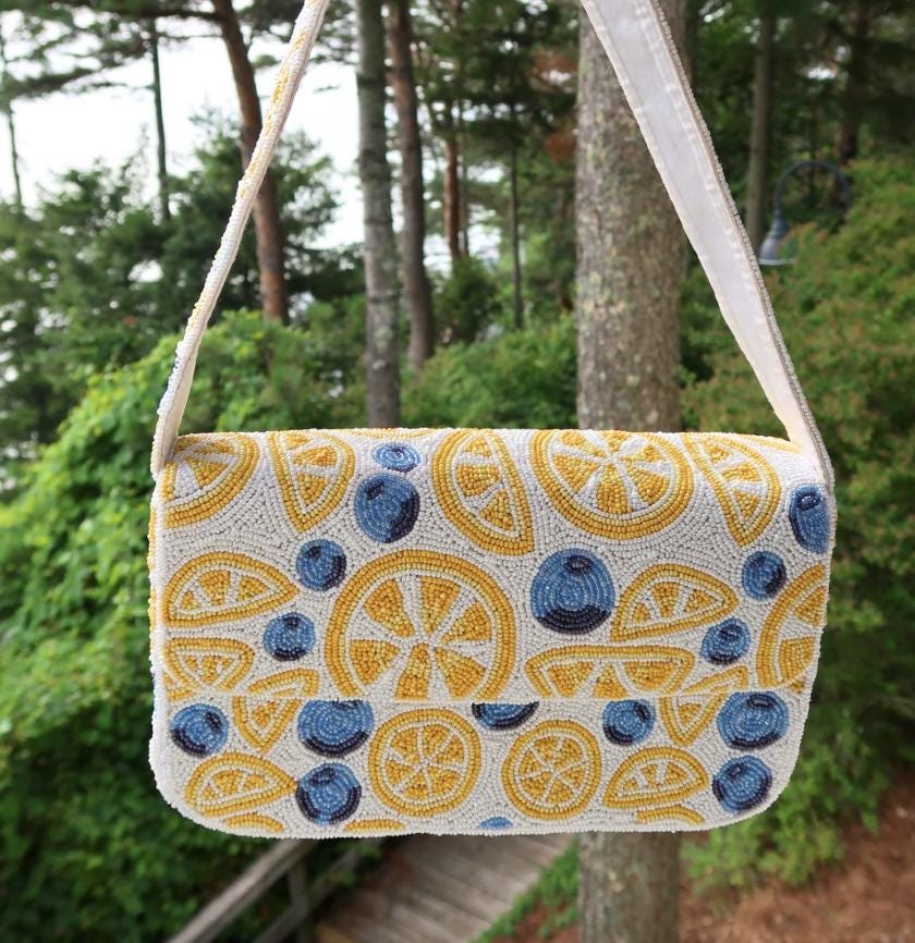 Beaded Lemon & Blueberry Shoulder Bag | Beaded Summer Shoulder Purse - Etsy
