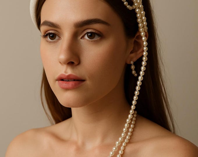 Handmade White Pearl Headband With Beaded Bow and Drop Gem | Elegant ...