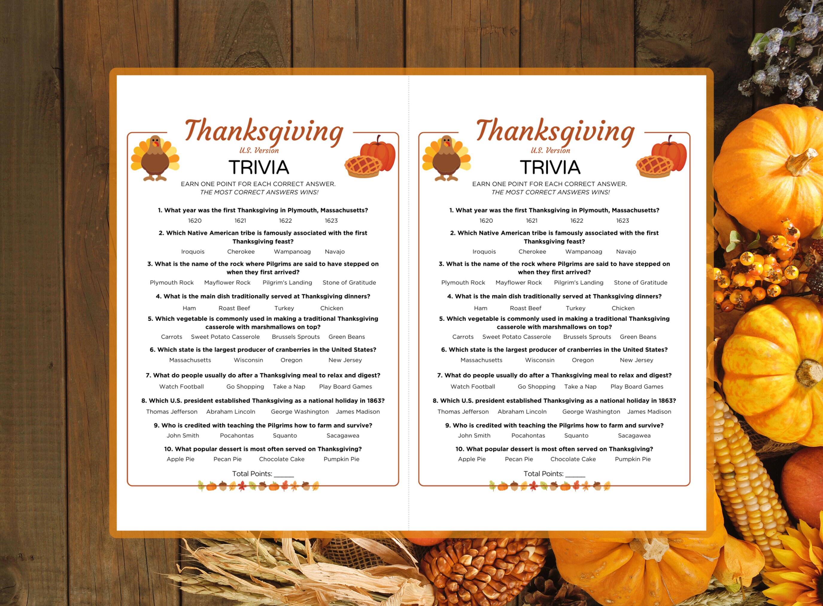 Thanksgiving Trivia Game, Turkey Trivia, Team Building Game ...