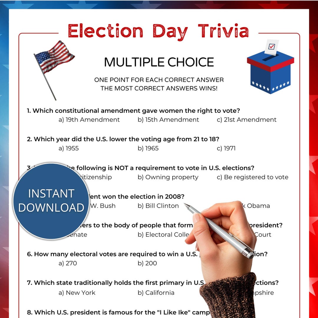 Election Day Trivia Game; Inauguration Game; Classroom Activity ...