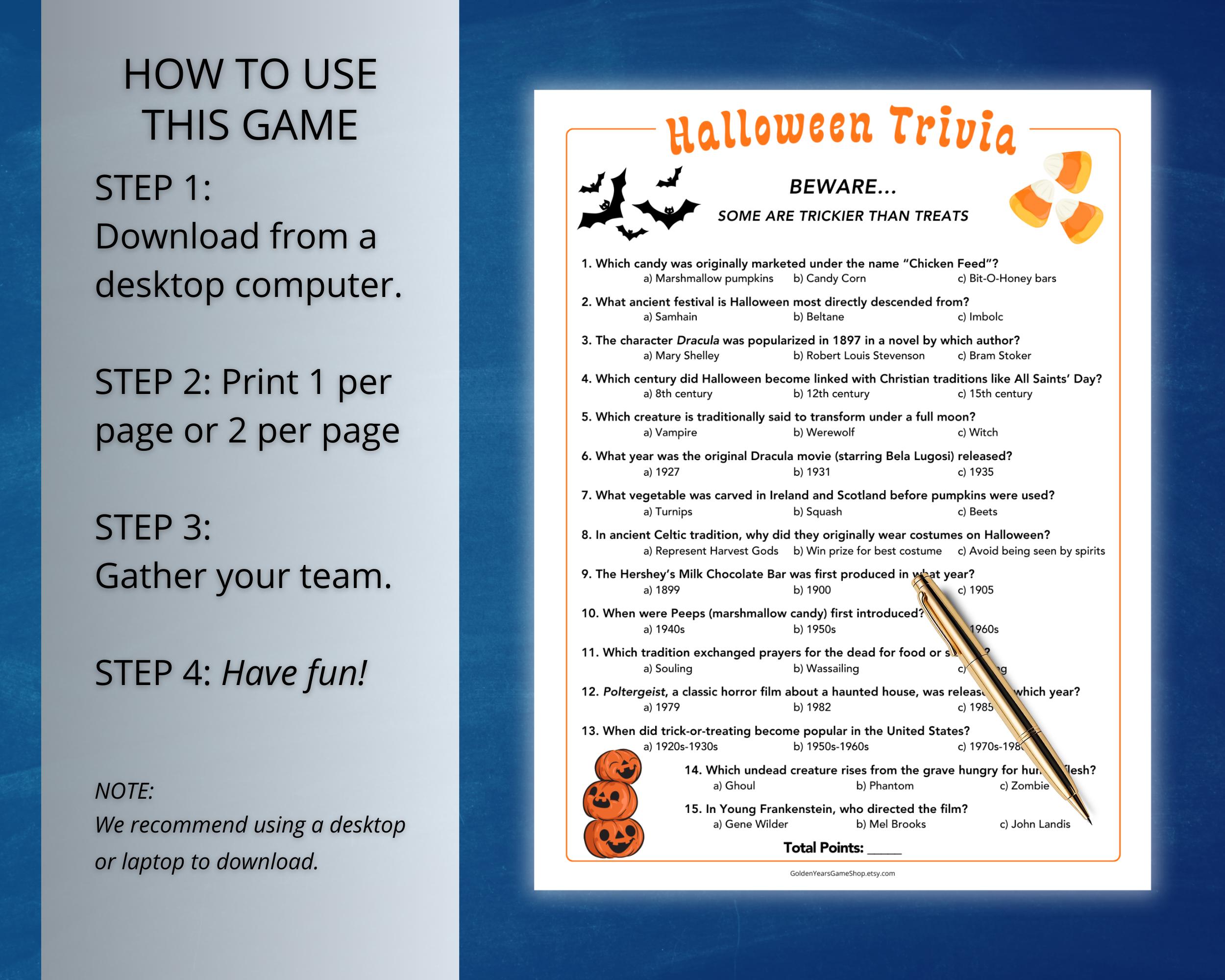 Halloween Trivia Game, Halloween Trivia Adults, Game Day, Halloween ...