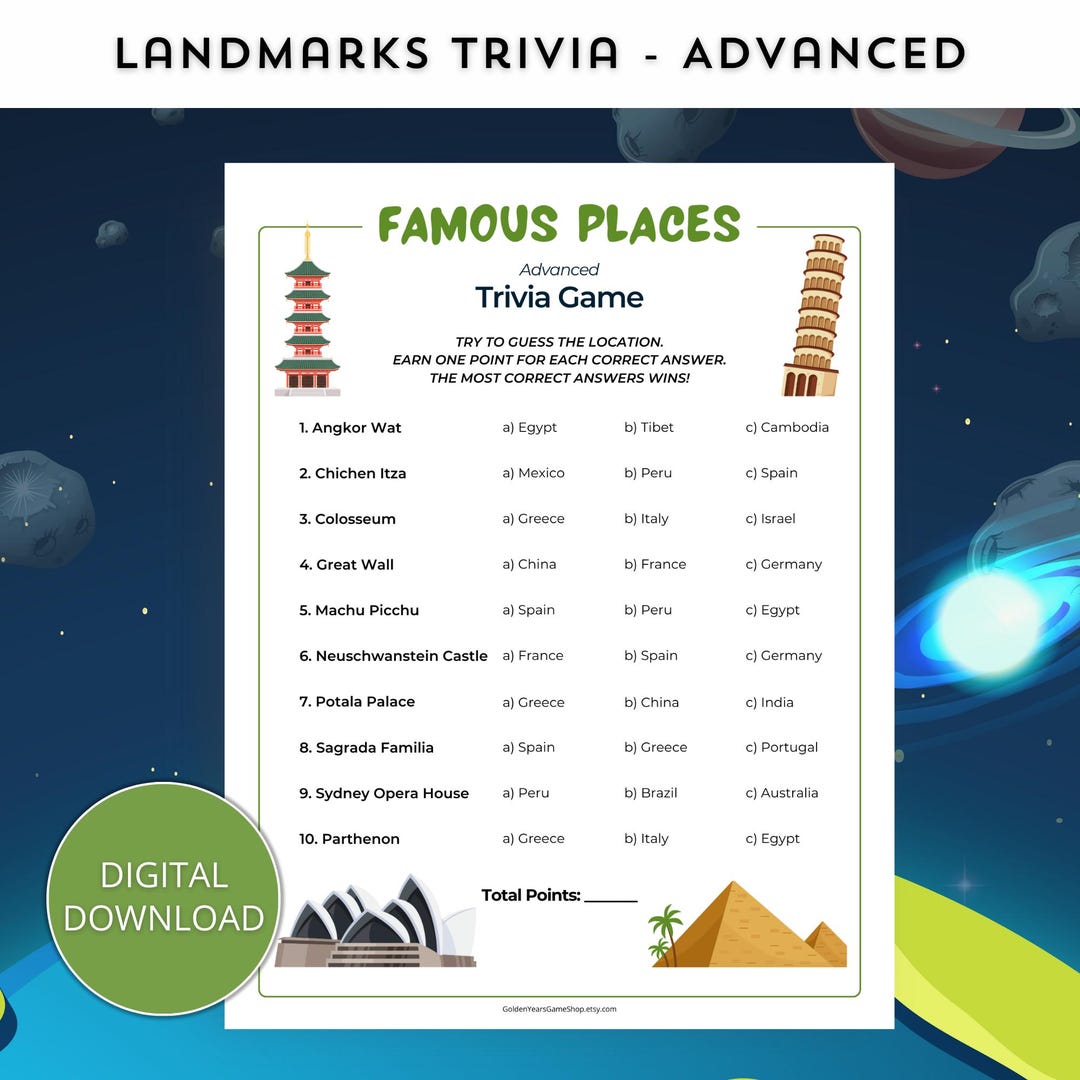 Famous Places Trivia Game; Geography Trivia, Famous Landmarks Trivia ...