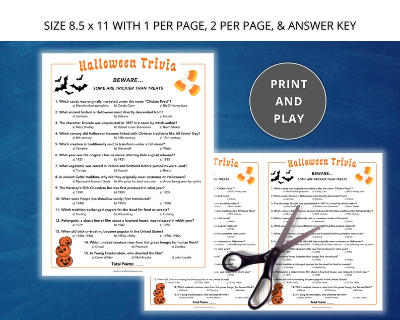 Halloween Trivia Game, Halloween Trivia Adults, Game Day, Halloween ...
