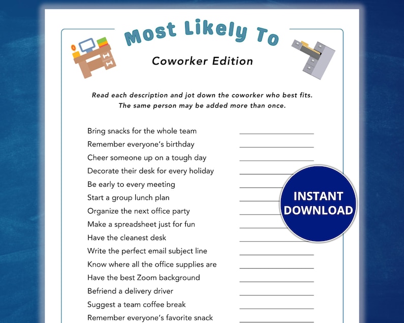Staff Meeting Game – Printable Team Building Game With Coworker Most ...