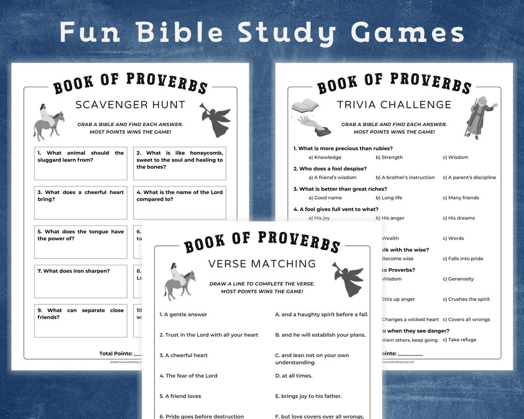 Bible Games Bundle - Proverbs Bible Study Set - Trivia, Scavenger Hunt ...