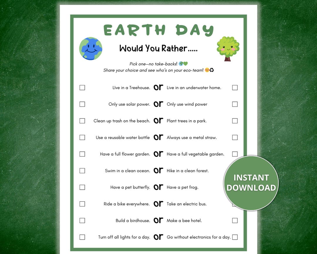 Earth Day Would You Rather Game, Earth Day Activities, Printable Earth ...
