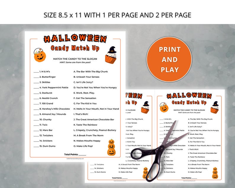Halloween Game, Halloween Candy Match up Game, Candy Slogan Game ...