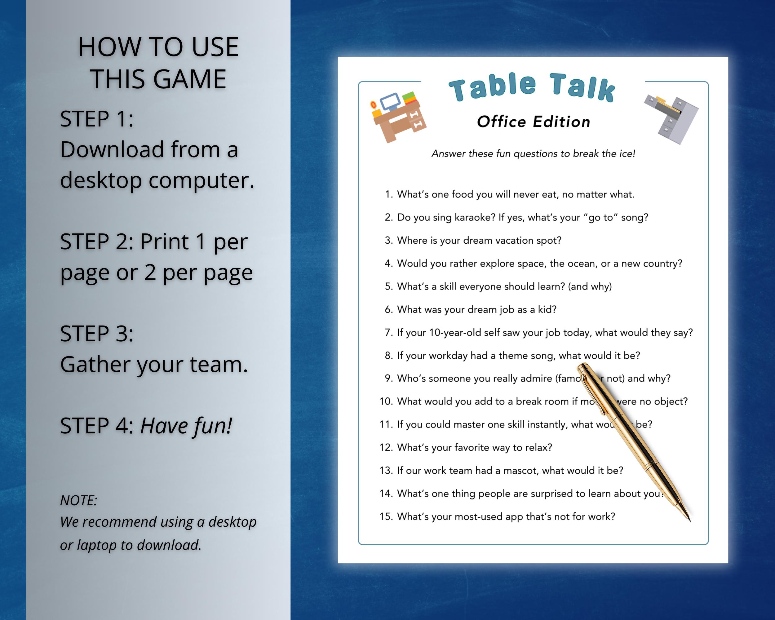 Ice Breaker Office Game – Printable Team Building Game for Staff ...