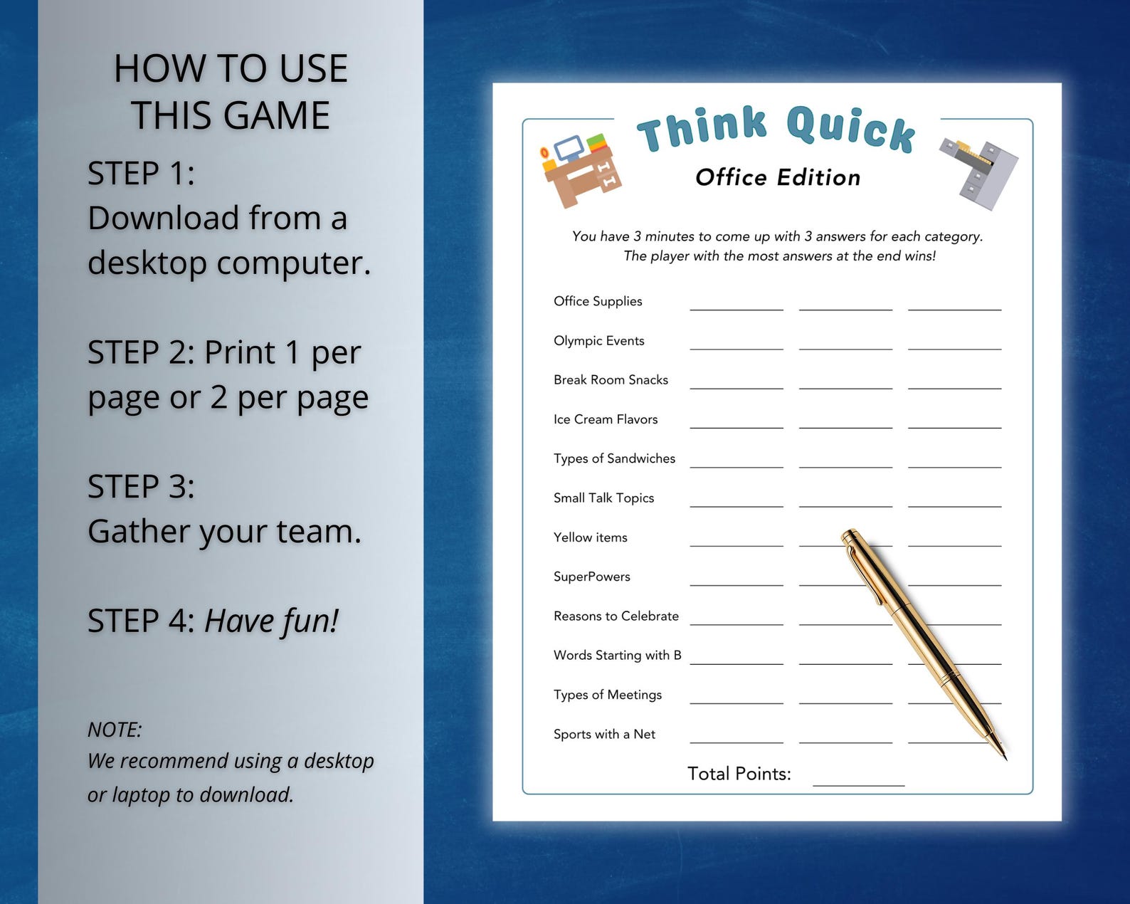 Think Quick Office Game – Printable Team Building Game for Staff ...