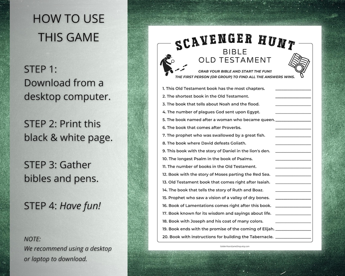 Bible Scavenger Hunt for the Old Testament, Sunday School Quiz, Church ...