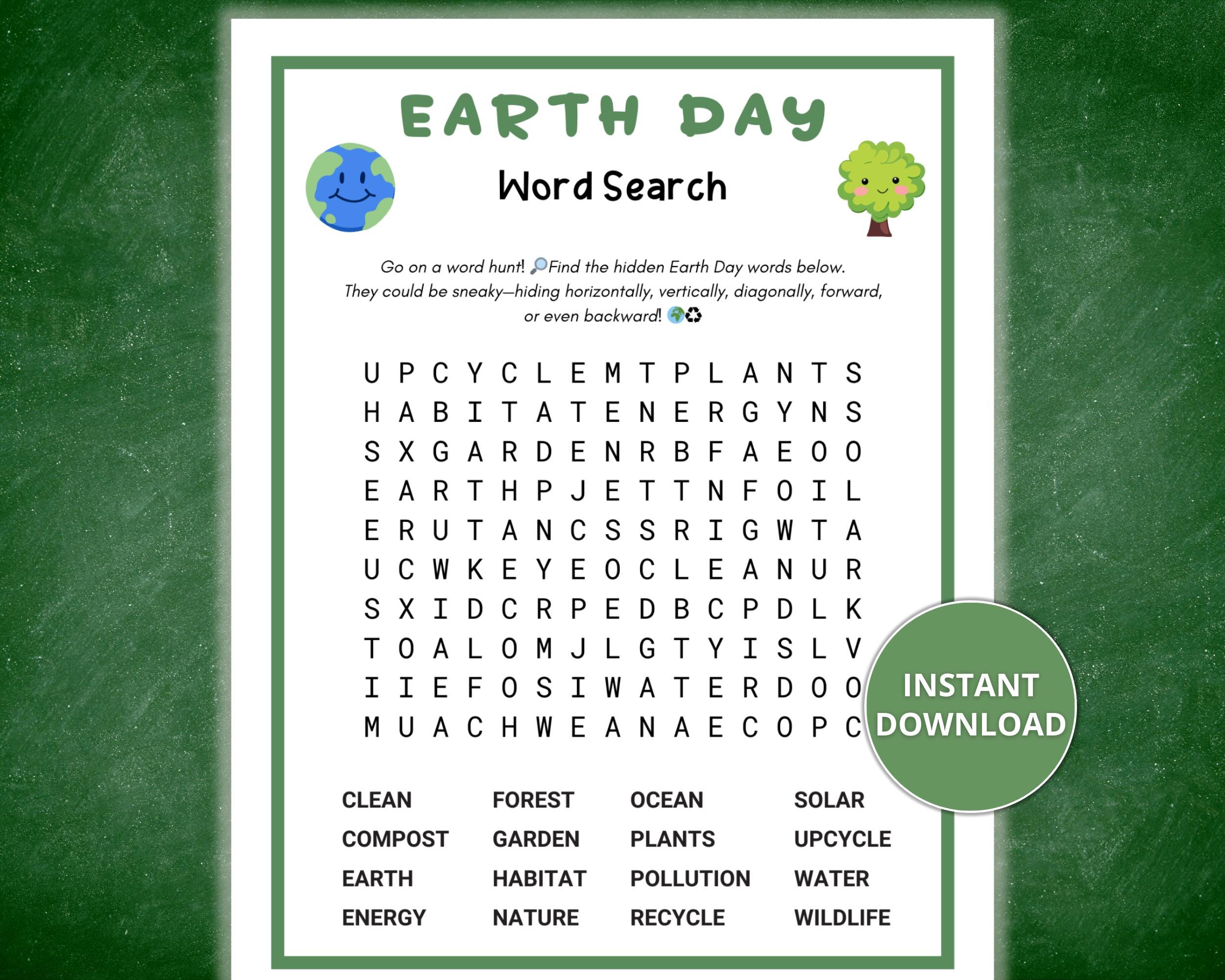 Earth Day Word Search Puzzle, Earth Day Activities, Classroom Earth Day ...