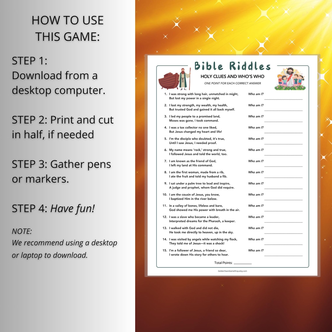 Bible Trivia Game, Sunday School, Church Game, Kids Bible Trivia ...