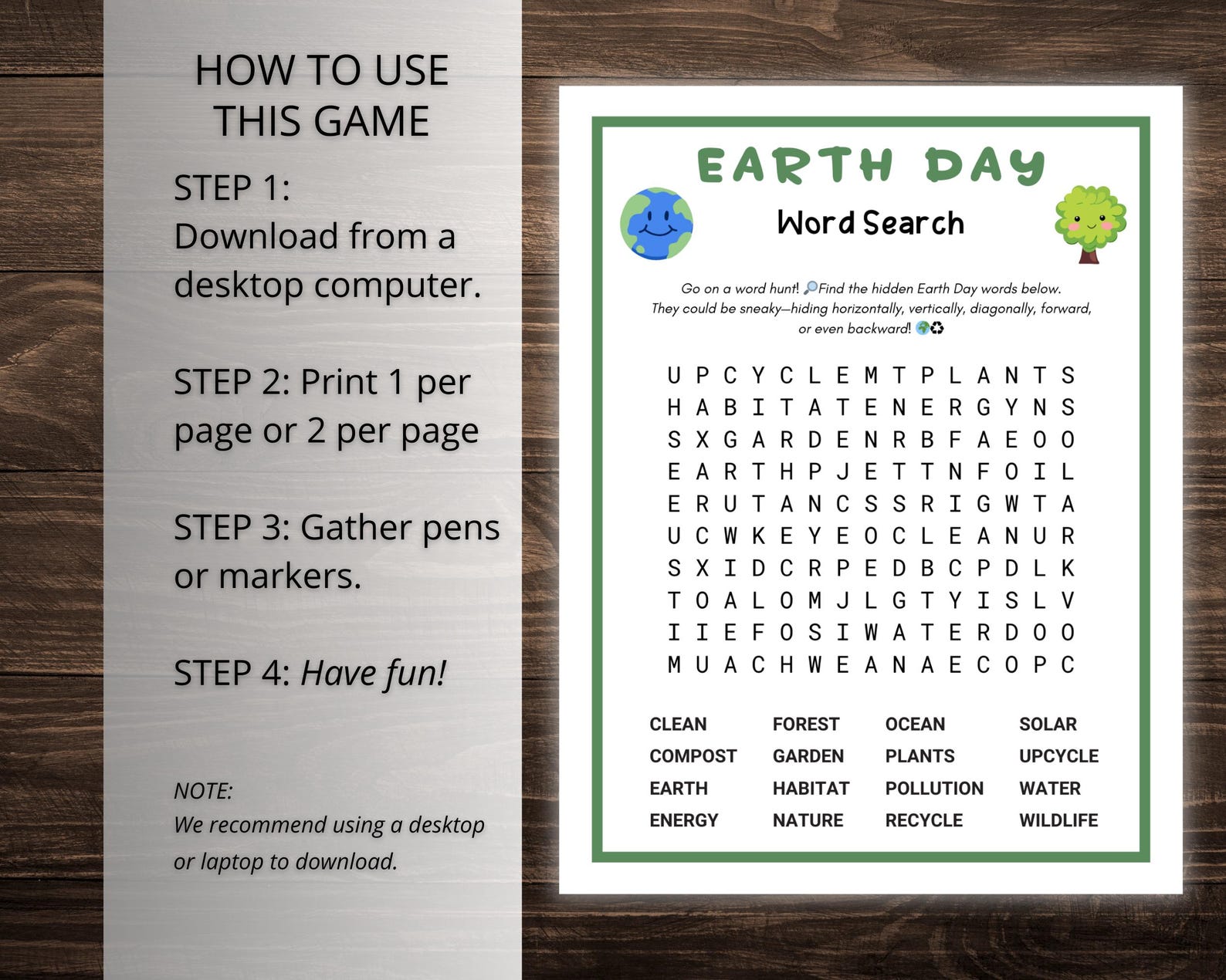 Earth Day Word Search Puzzle, Earth Day Activities, Classroom Earth Day ...