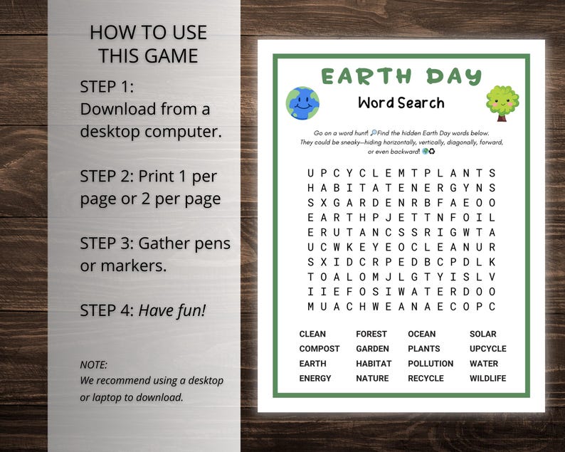 Earth Day Word Search Puzzle, Earth Day Activities, Classroom Earth Day ...