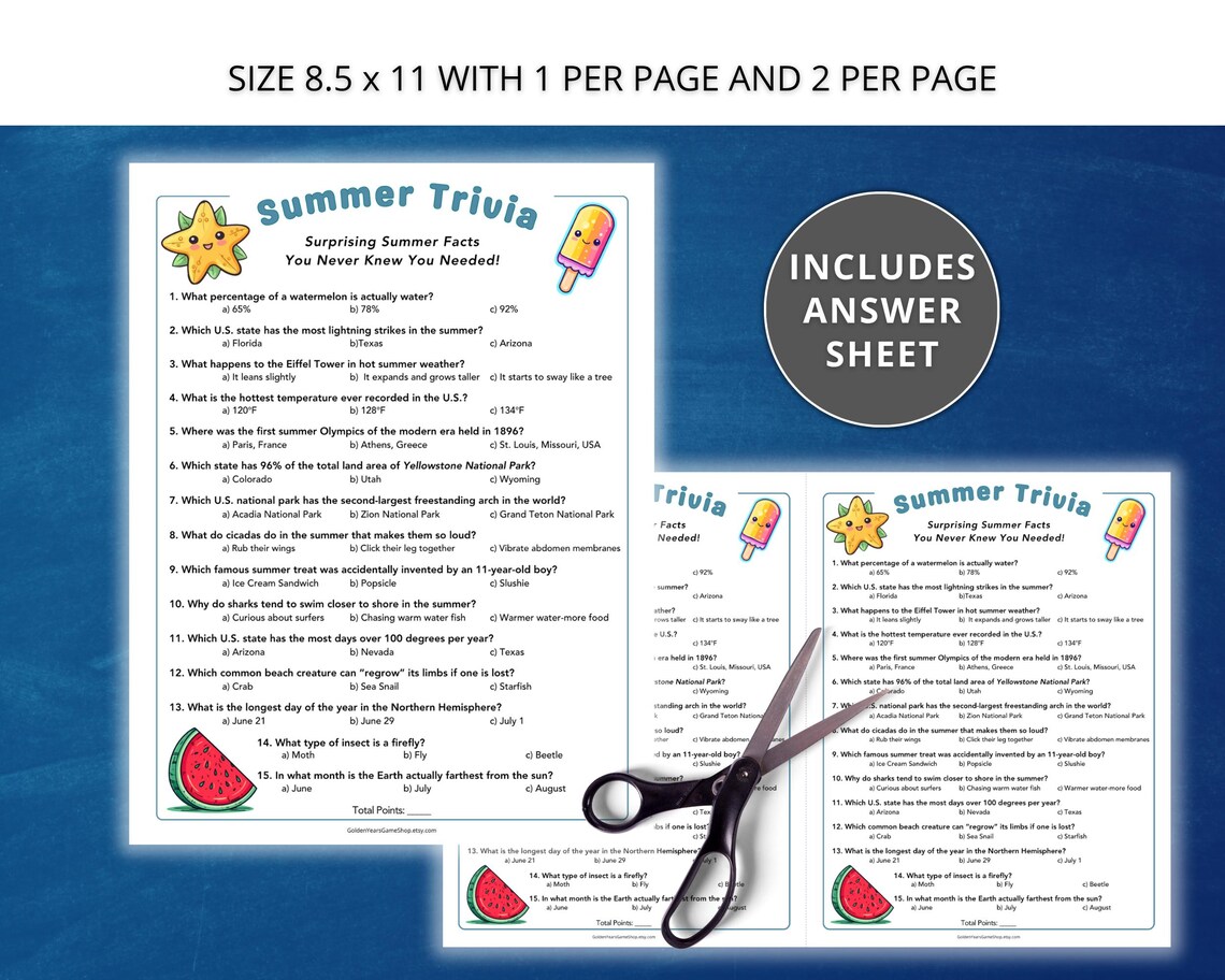 Summer Trivia Game, Questions for Kids, 4th of July Game, Summer ...