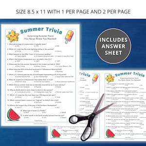 Summer Trivia Game, Questions for Kids, 4th of July Game, Summer ...