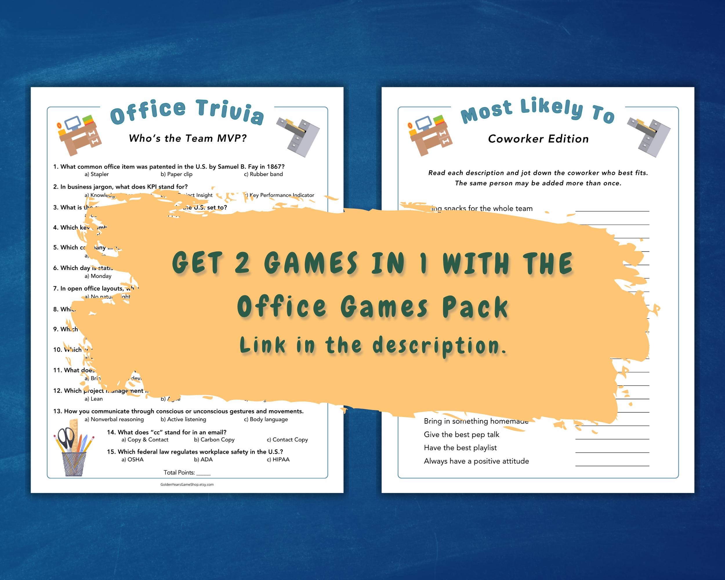 Office Trivia Game – Printable Team Building Game for Staff Meetings ...