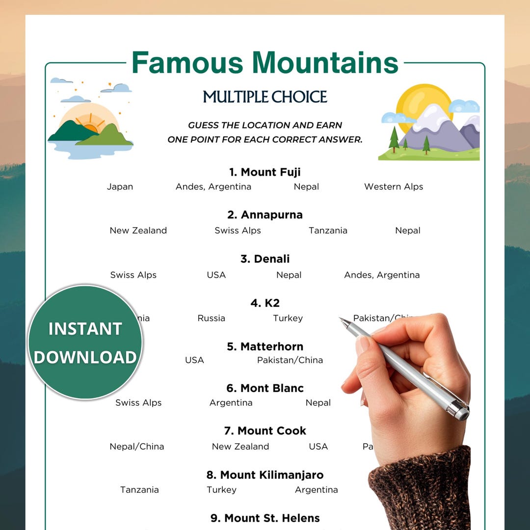 Famous Mountains Trivia Game; Game Night; Homeschool Activity; Family ...