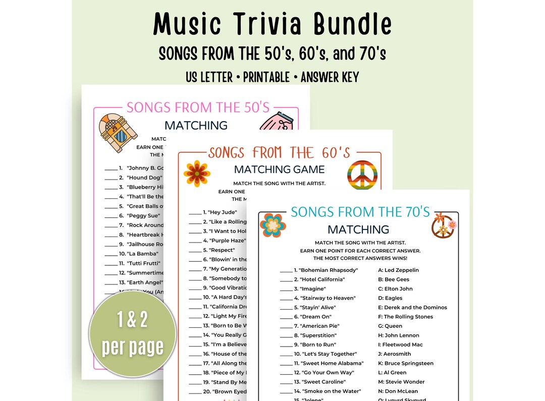 Music Memory Trivia Games Bundle; Matching Game; Family Reunion Game ...
