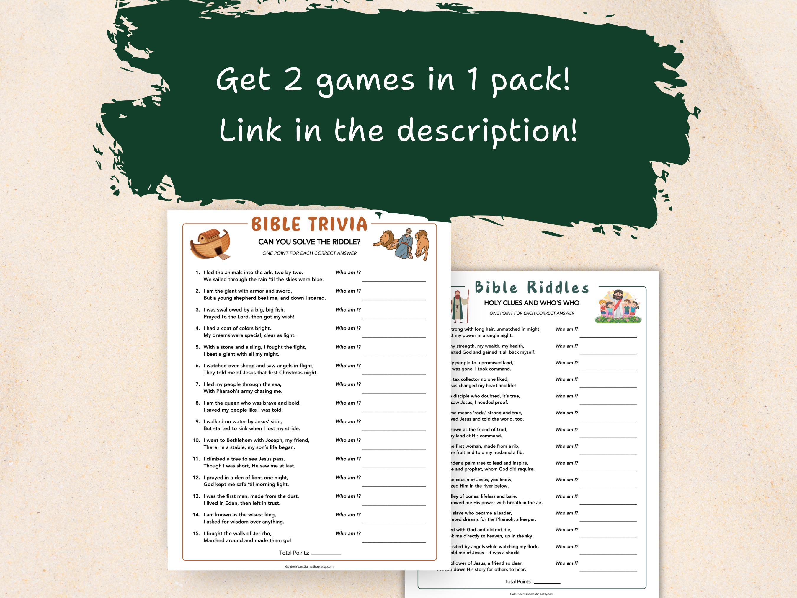 Bible Trivia Game, Sunday School, Church Game, Kids Bible Trivia ...