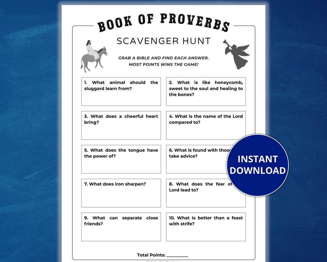 Book of Proverbs Scavenger Hunt Game – Printable Bible Study Games ...