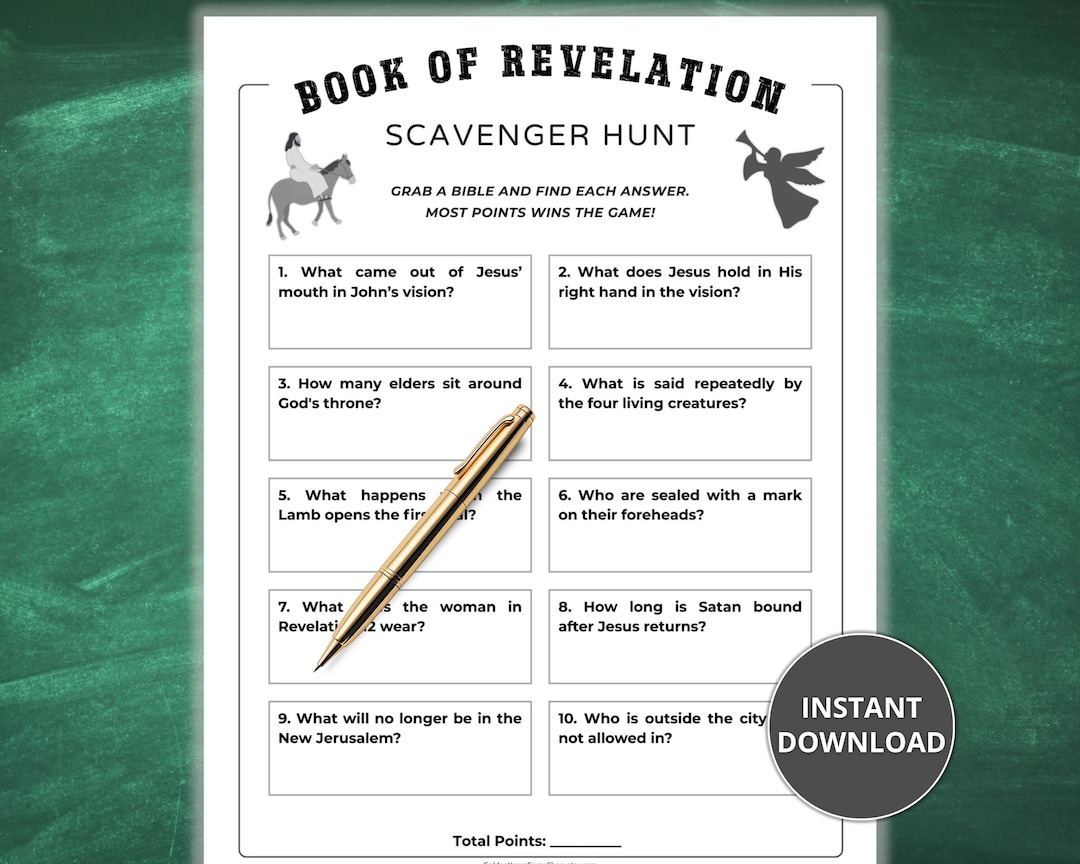 Book of Revelation Scavenger Hunt – Printable Bible Study Games, Bible ...