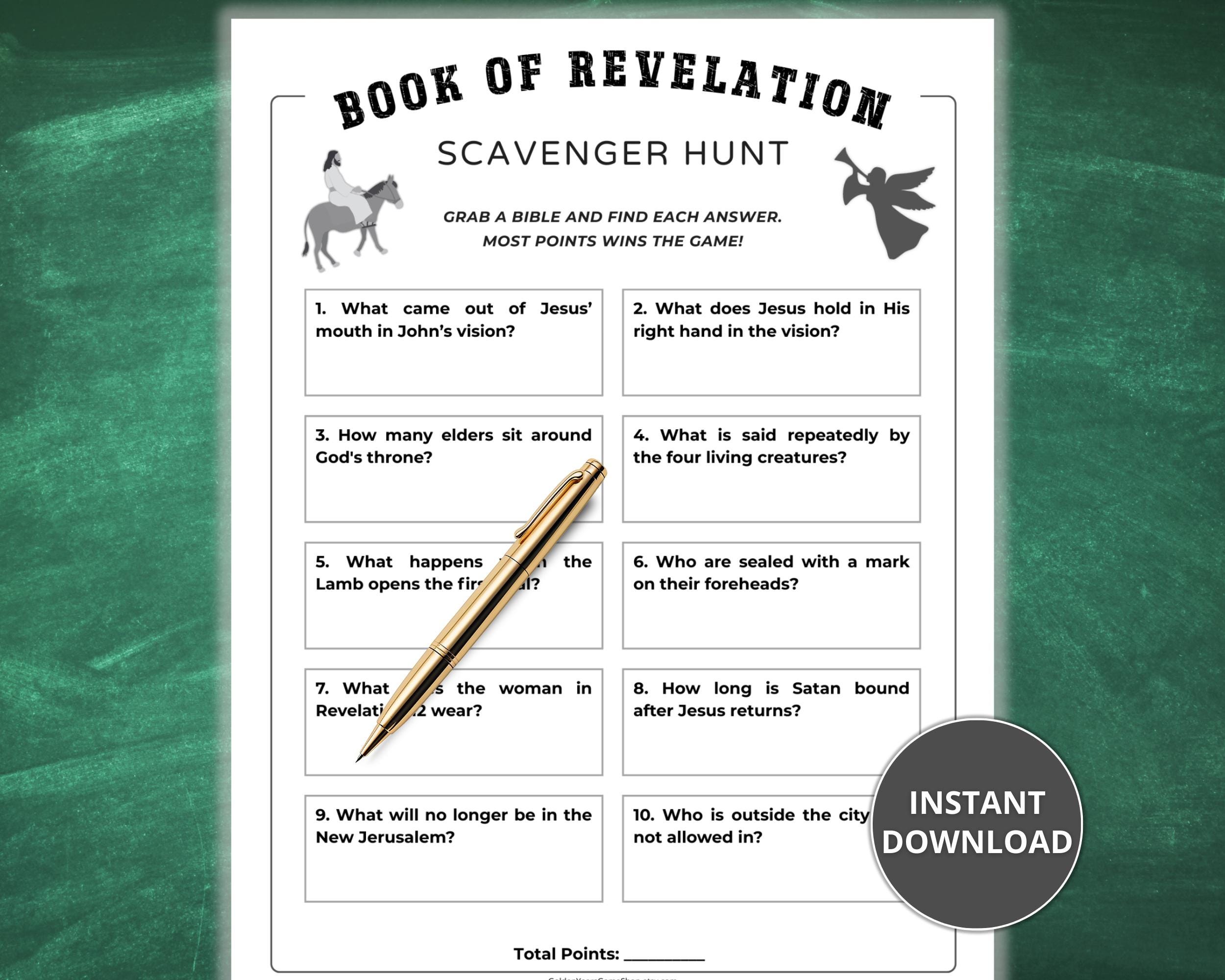 Book of Revelation Scavenger Hunt – Printable Bible Study Games, Bible ...