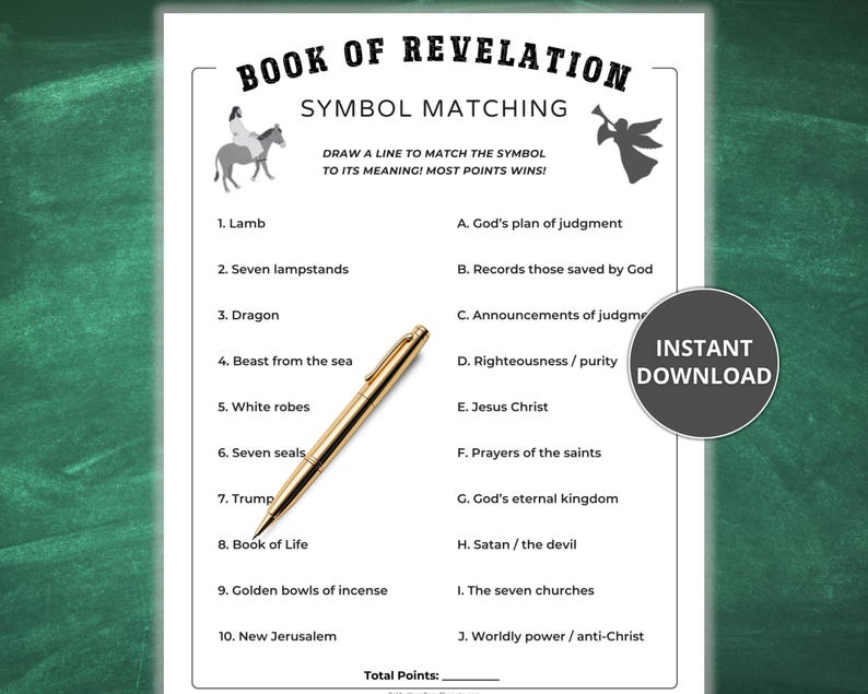 Book of Revelation Matching Game – Printable Bible Study Games ...
