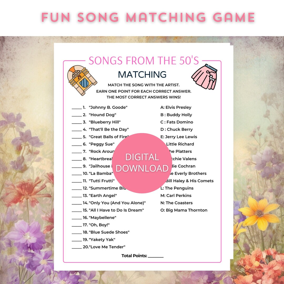 Music Memory Matching Game Trivia Game Family Reunion Game Class ...