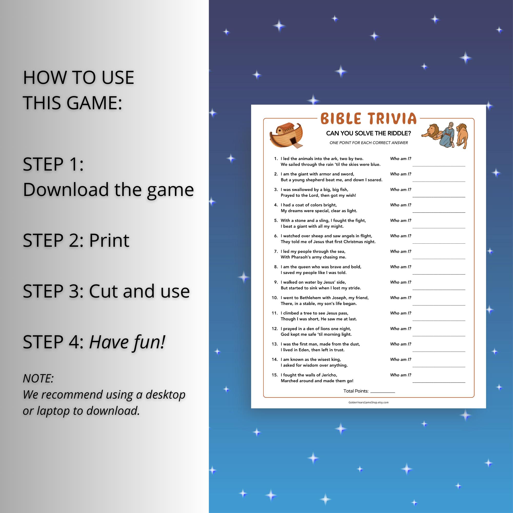 Bible Guess Who Game, Bible Trivia Riddle Game, Christian Game, Church ...