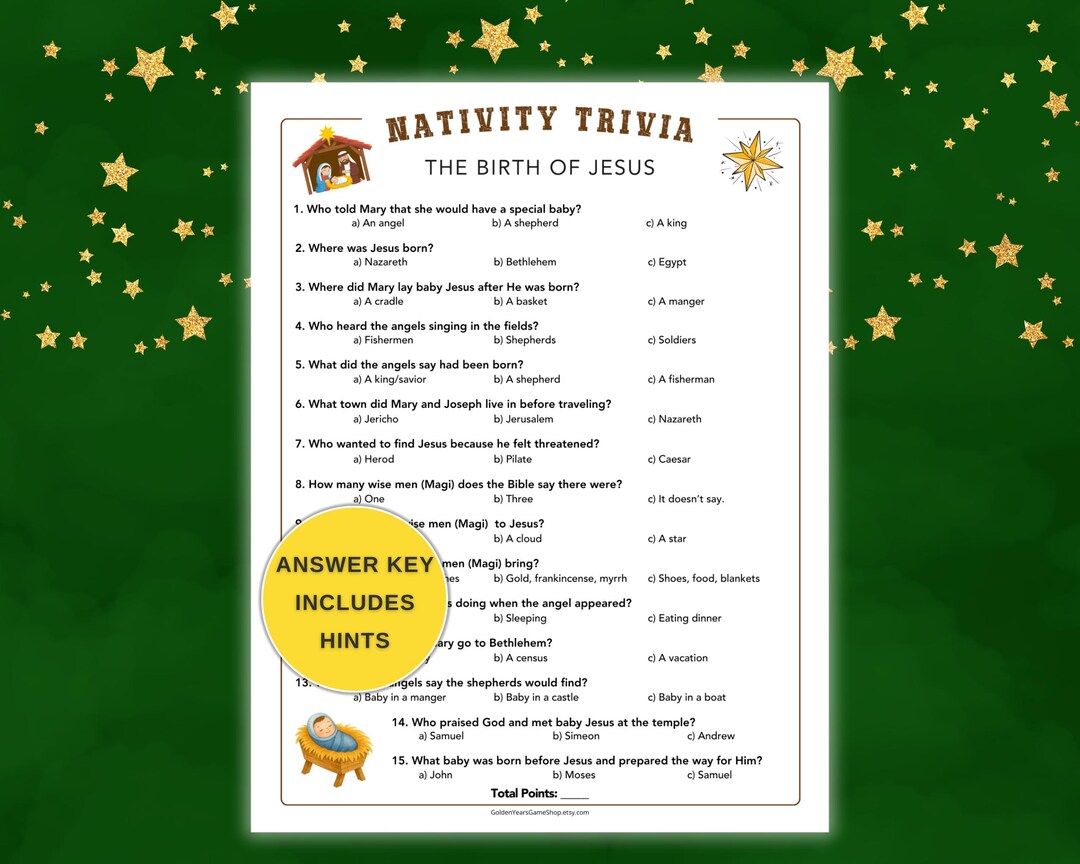 Nativity Trivia Game, Easy for Kids, Bible Games for Sunday School ...
