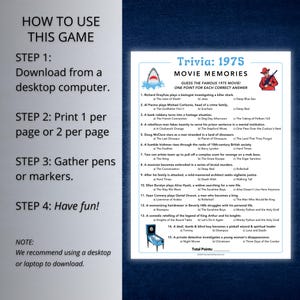 1975 Movie Trivia Game, 50th Birthday Game, 50 Year Reunion, 1970s ...