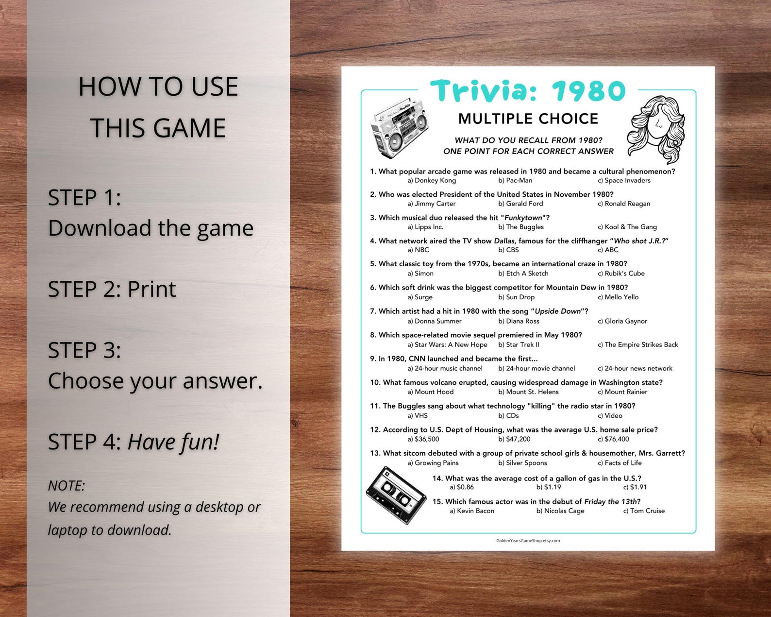 1980 Trivia Game, Born in 1980, 45 Year Reunion Game, 45th Birthday ...