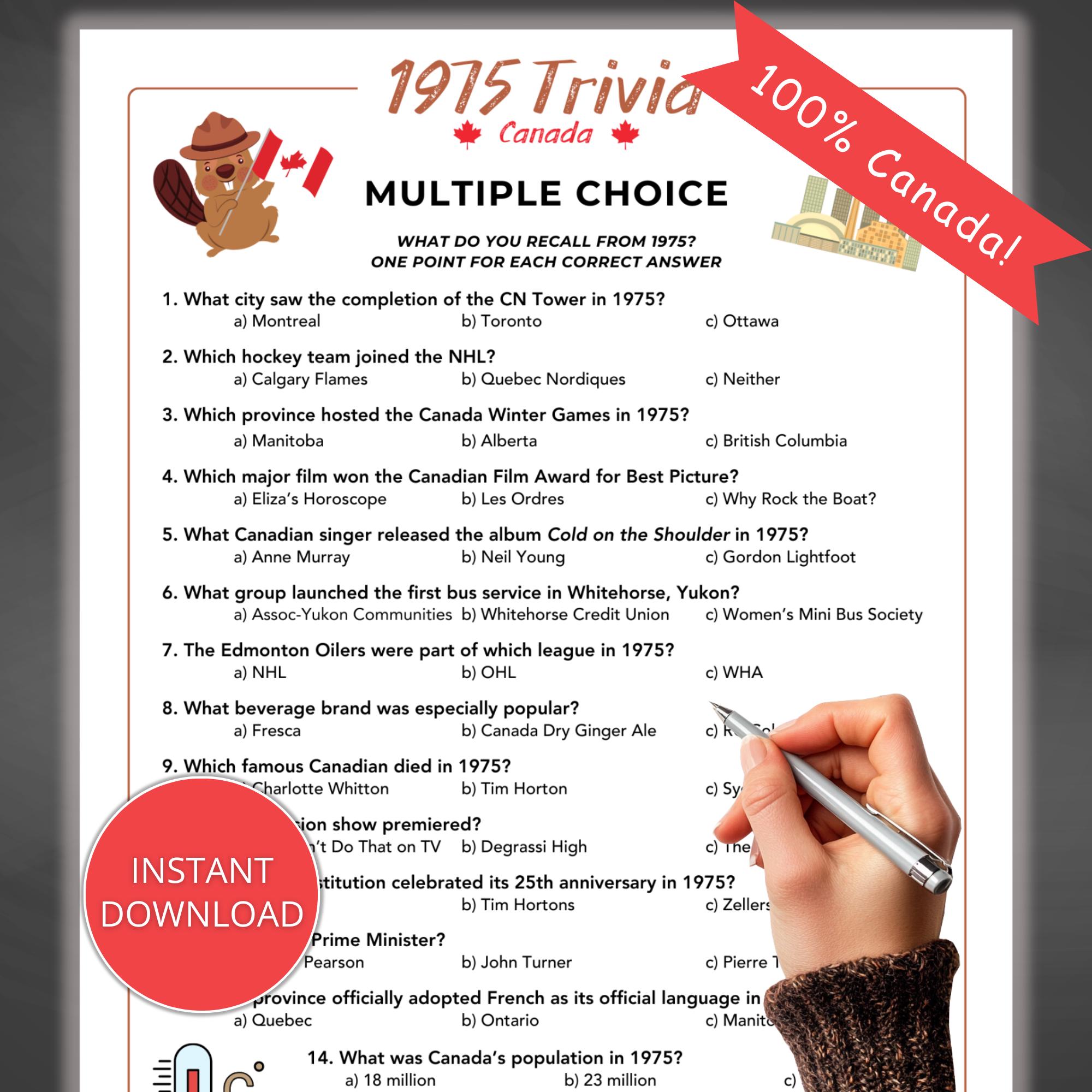 1975 Trivia Game for Canada, Born in 1975, 50 Year Reunion, 50th ...