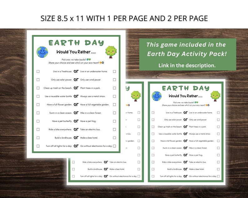 Earth Day Would You Rather Game, Earth Day Activities, Printable Earth ...
