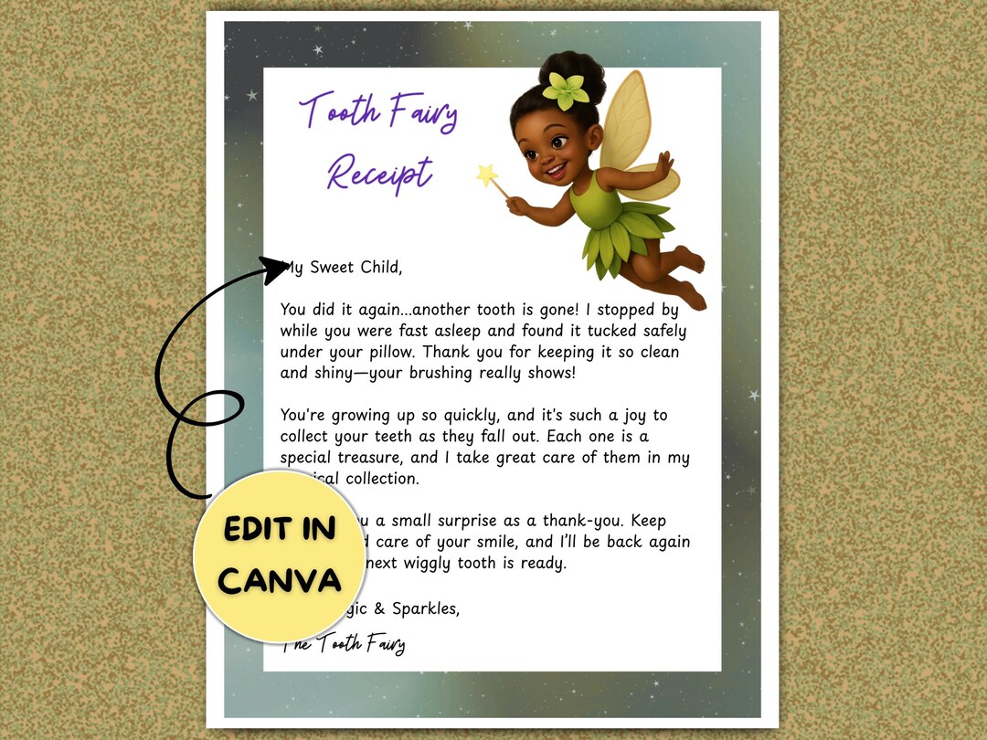 Tooth Fairy Letter, Editable in Canva, Tooth Fairy Receipt, Tooth Fairy ...