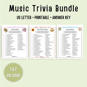 Music Memory Matching Games Bundle Trivia Game Family Reunion Game ...