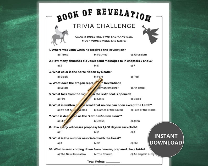 Book of Revelation Bible Trivia Game – Printable Bible Study Games ...
