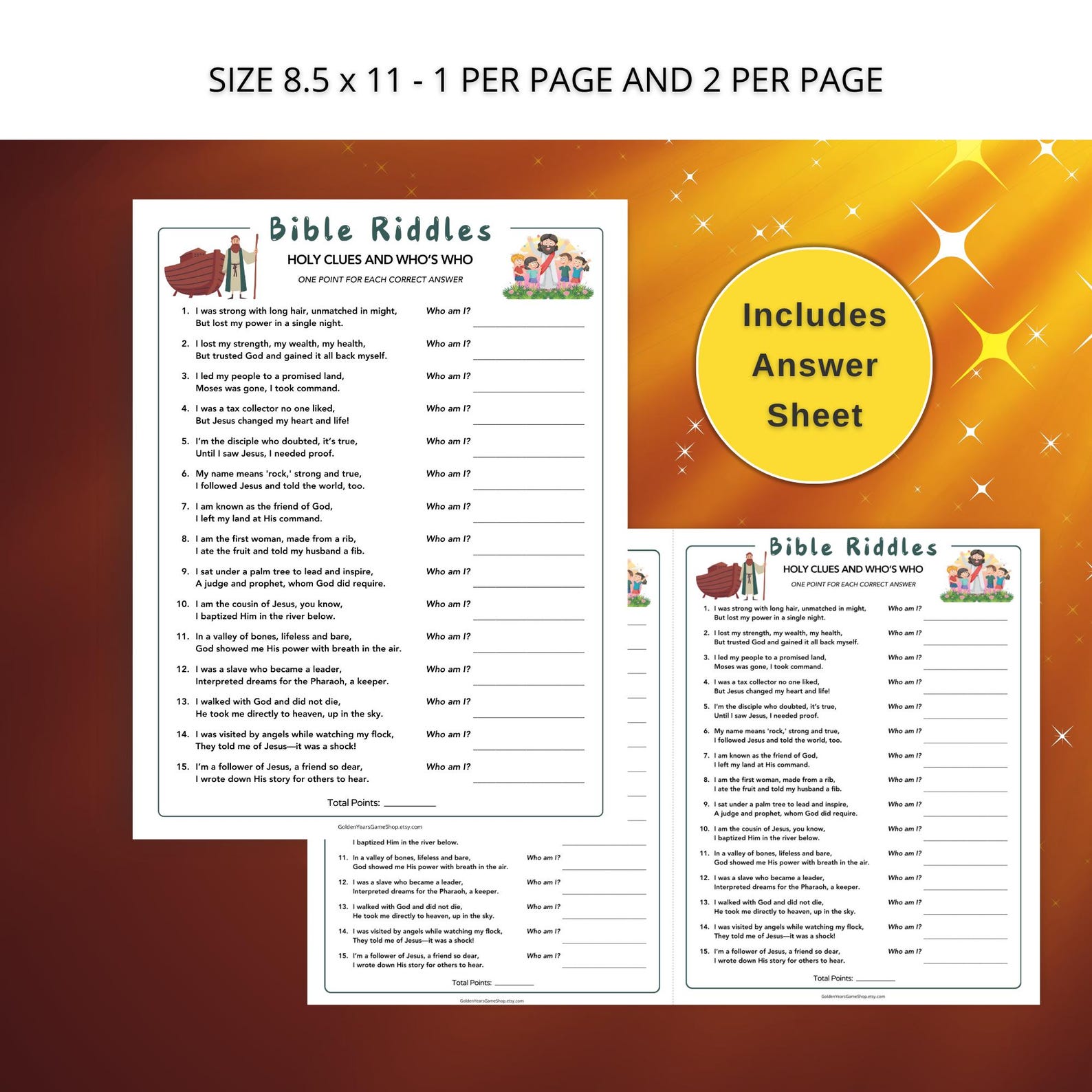 Bible Trivia Game, Sunday School, Church Game, Kids Bible Trivia ...