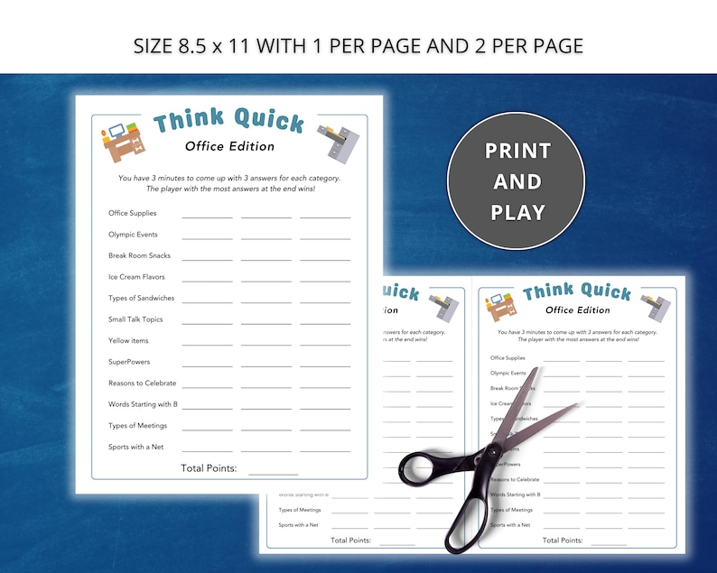 Think Quick Office Game – Printable Team Building Game for Staff ...