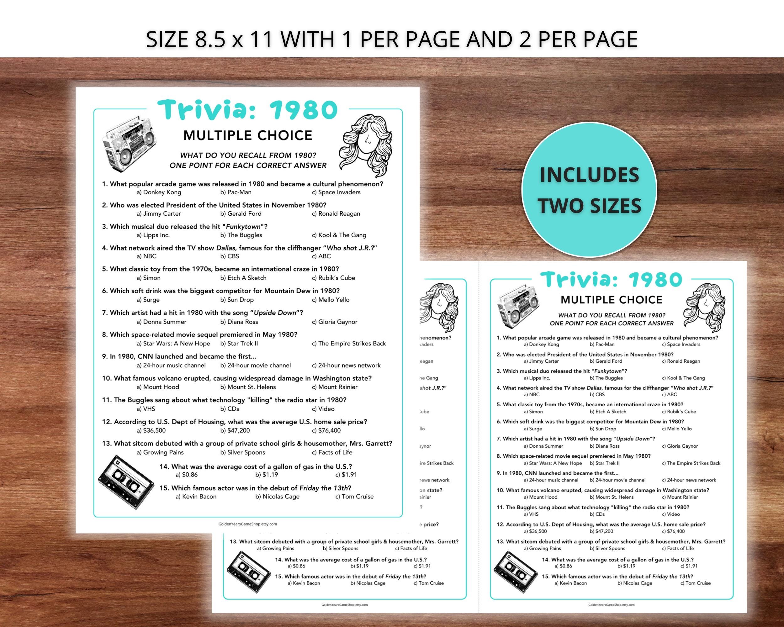 1980 Trivia Game, Born in 1980, 45 Year Reunion Game, 45th Birthday ...