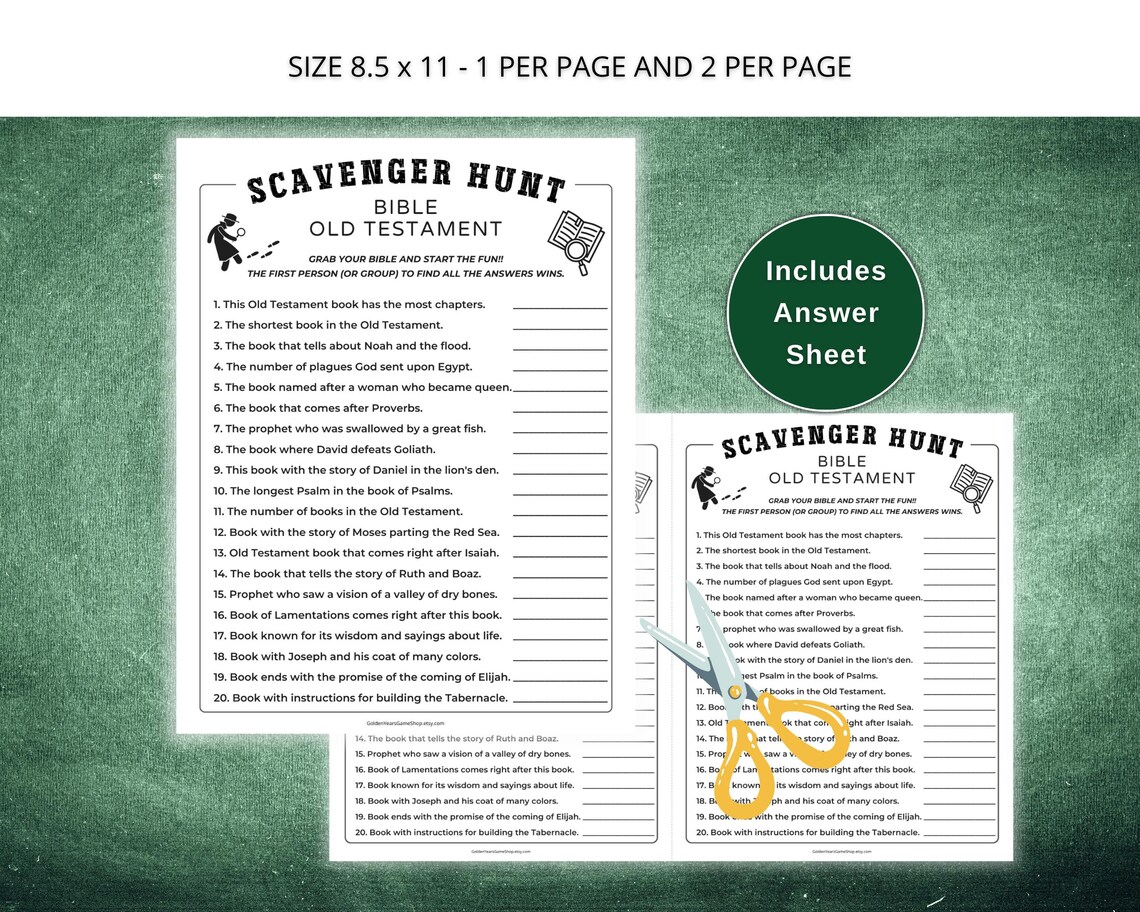 Bible Scavenger Hunt for the Old Testament, Sunday School Quiz, Church ...