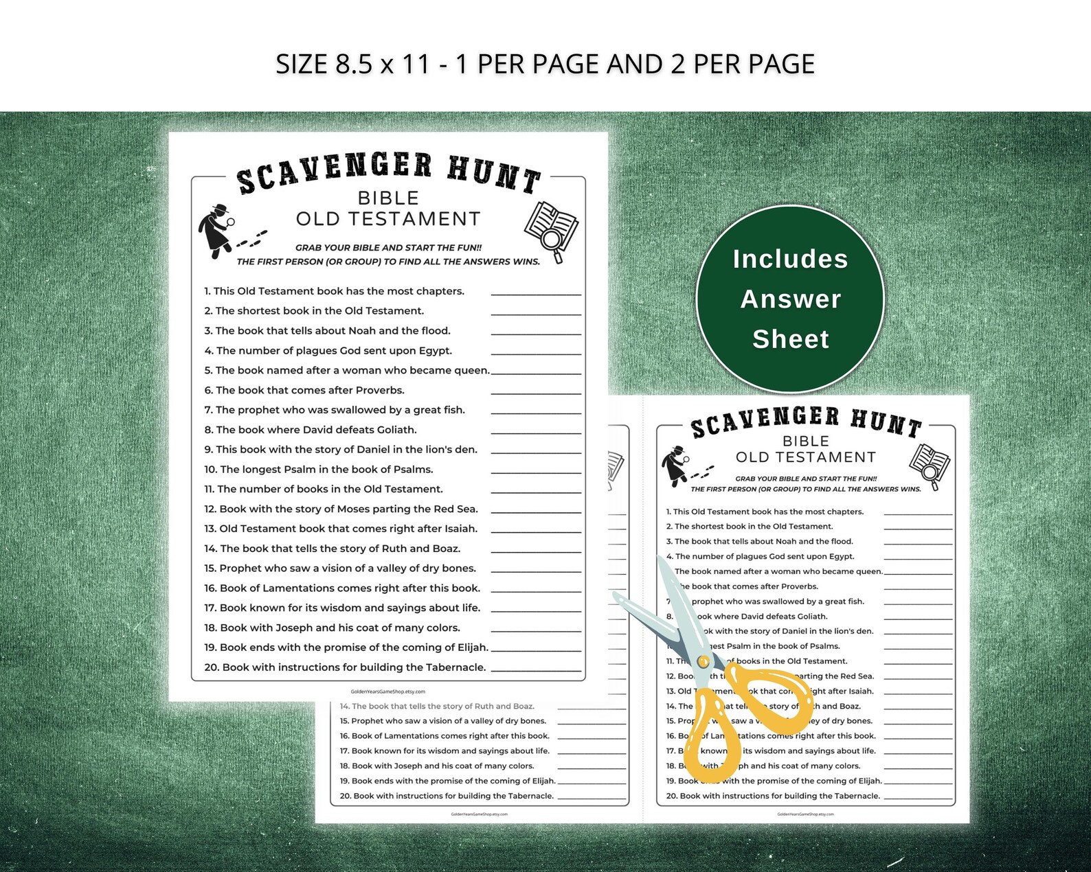 Bible Scavenger Hunt for the Old Testament, Sunday School Quiz, Church ...
