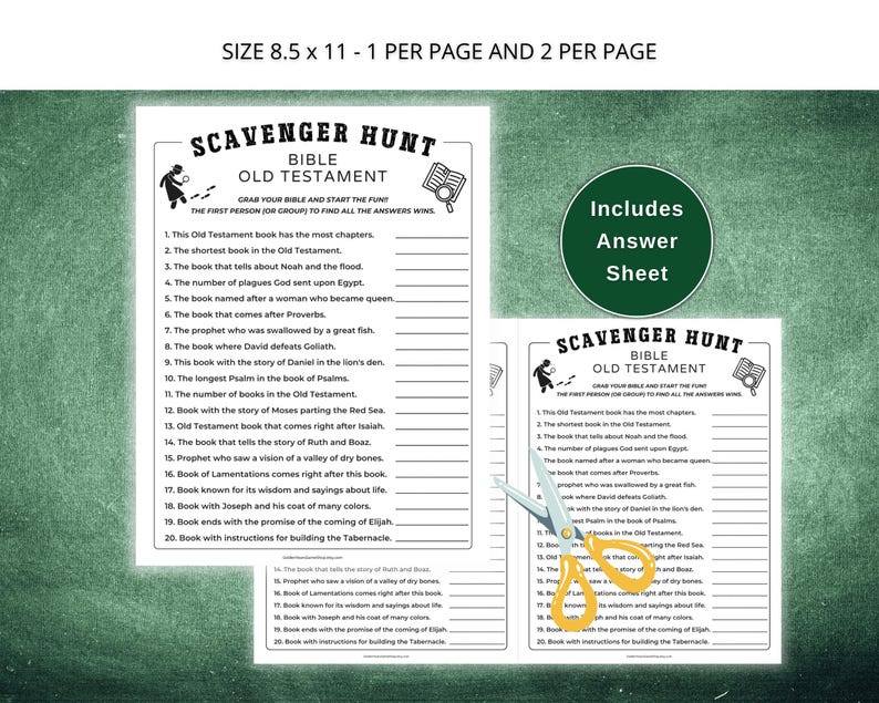 Bible Scavenger Hunt for the Old Testament, Sunday School Quiz, Church ...